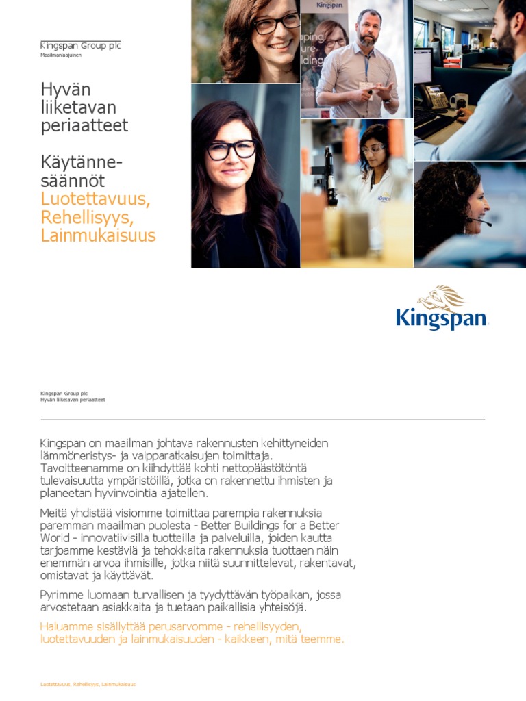 Kingspan Group PLC Hyvän Liiketavan Periaatteet 2020 Fi Fi | PDF