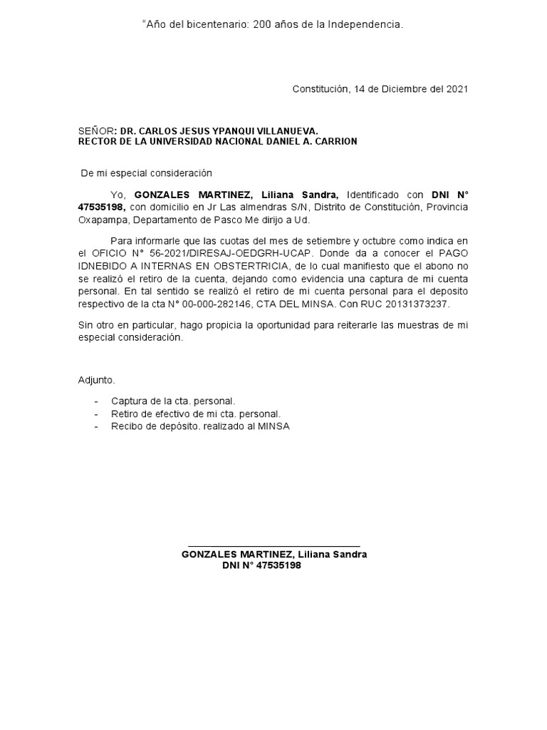 Carta de Devolucion de Documentos | PDF