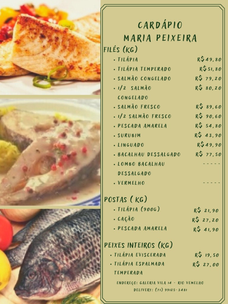 Cardápio completo de peixes e frutos do mar da Maria Peixeira | PDF ...