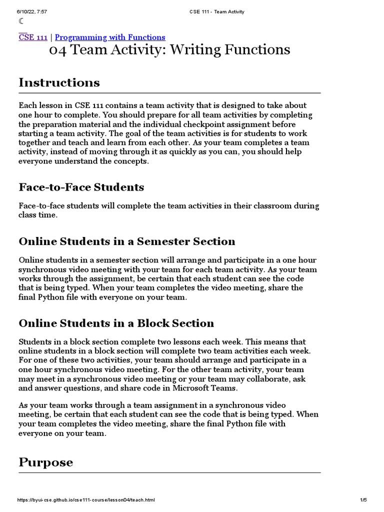 CSE 111 - Team Activity - pdf4 | PDF | Subroutine | Pi