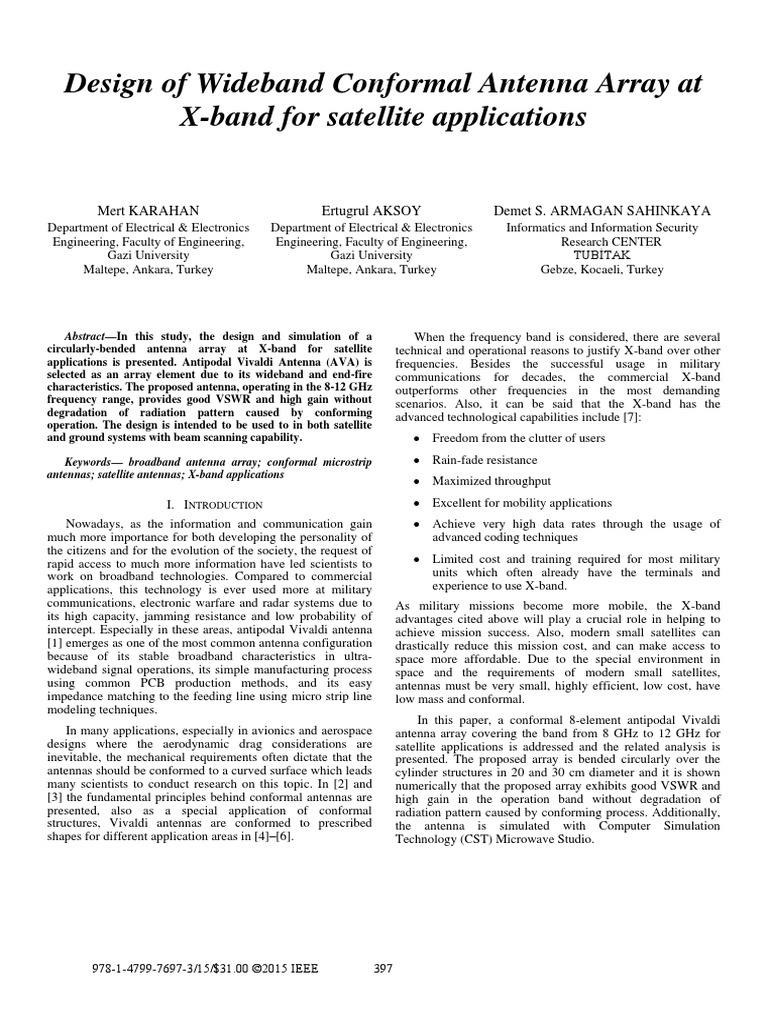 Design Of Wideband Conformal Antenna Array At X Band For Satellite Applications Pdf Antenna