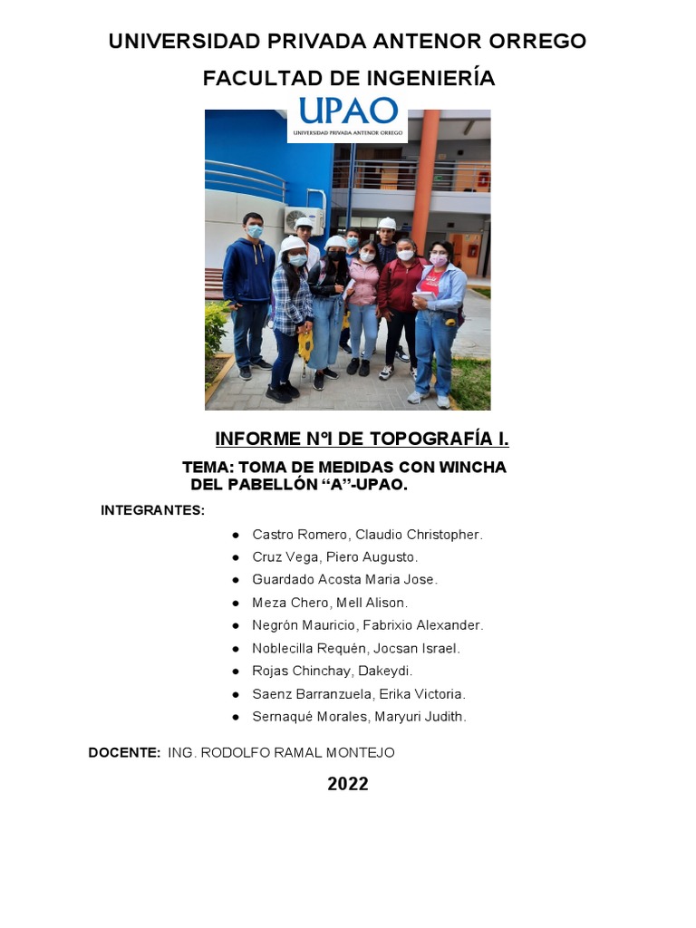 Universidad Privada Antenor Orrego Topografia | PDF | Topografía | Medición