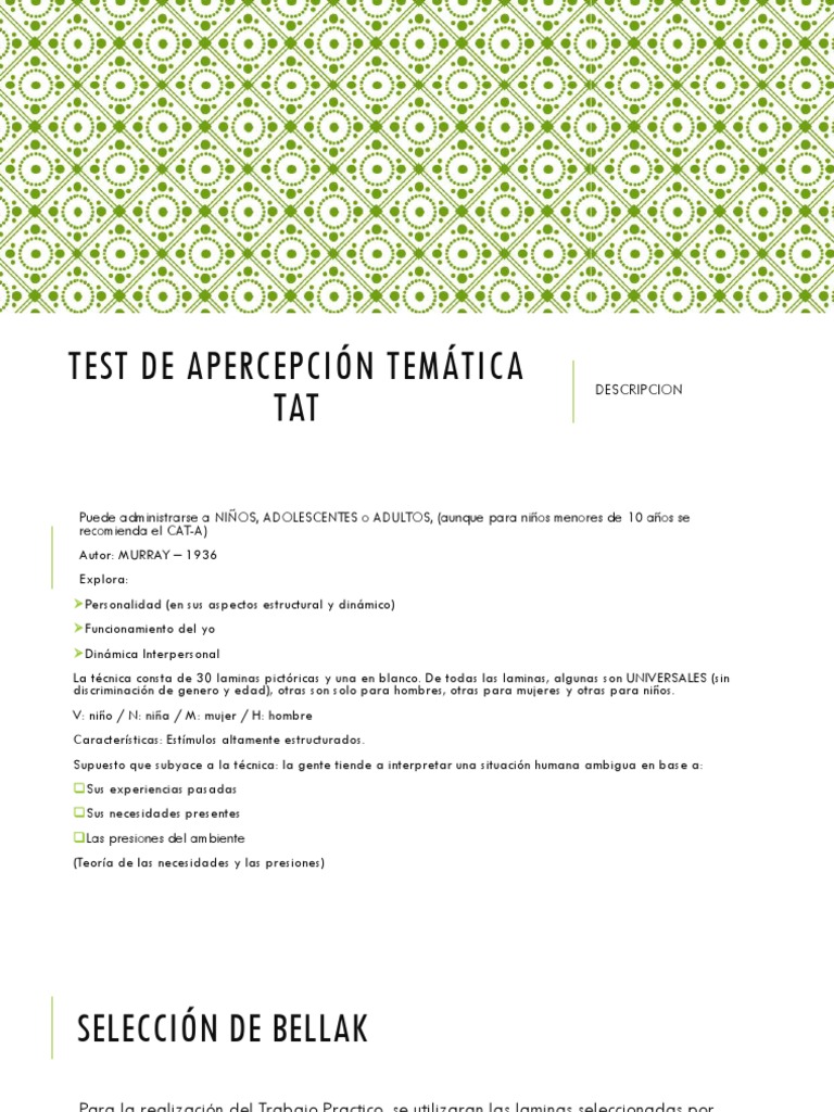 Test de Apercepción Temática TAT: Descripcion | PDF | Ciencias del ...