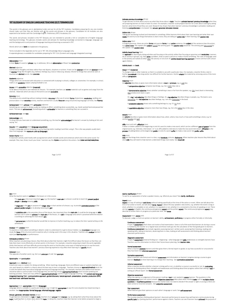 TKT Teaching Knowledge Test Glossary | PDF | Educational Assessment ...