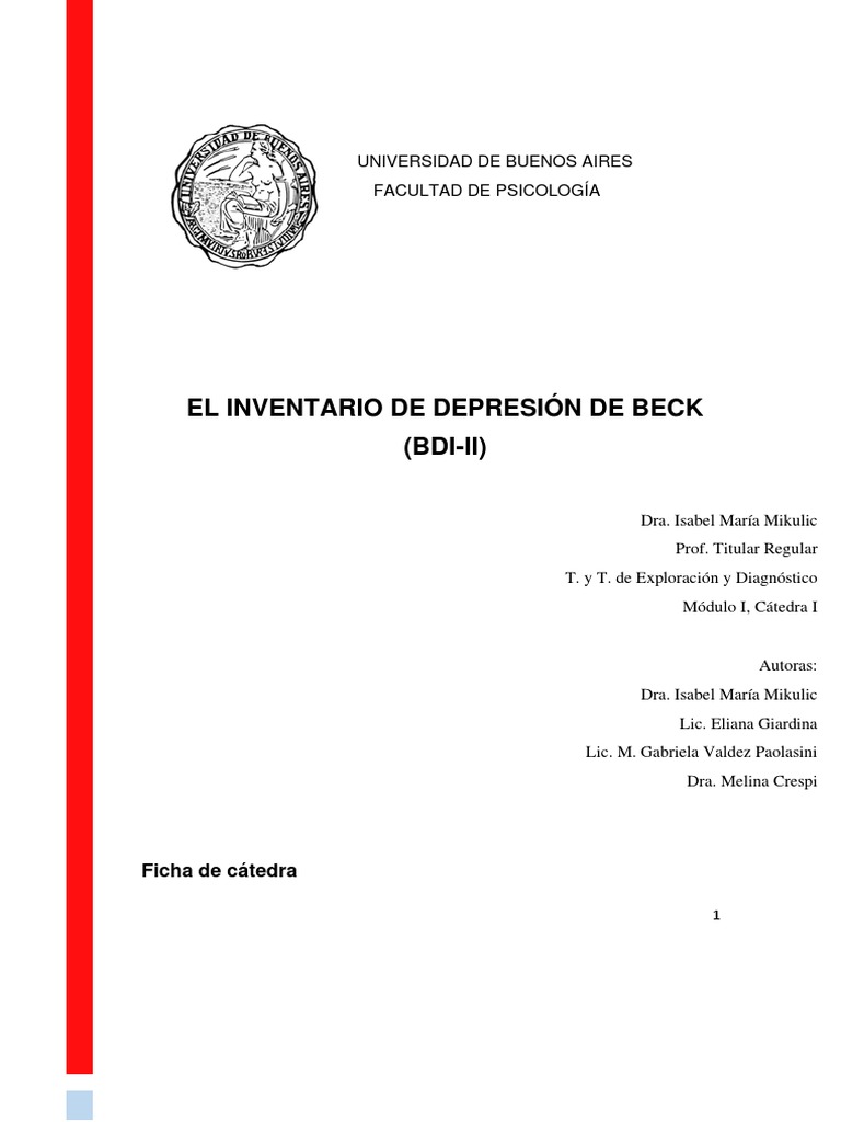 Ficha - Inventario de Depresión de Beck - BDI-II | PDF | Depresión ...
