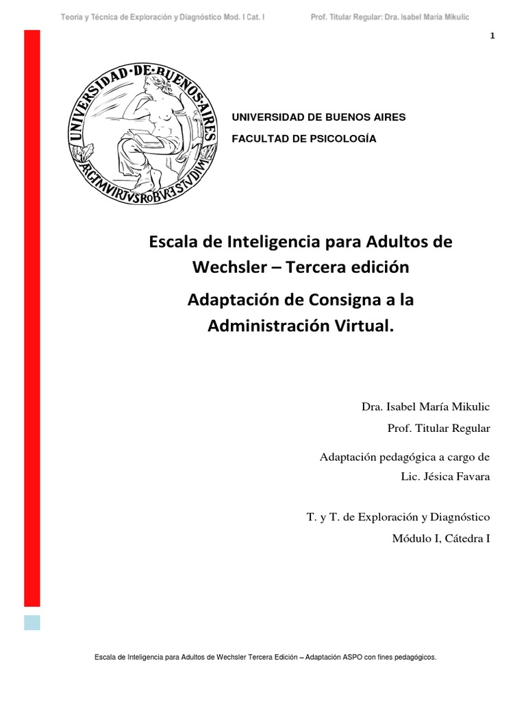 FICHA WAIS - Adaptación de Consigna A La Administración Virtual | PDF | Inteligencia | Escala de ...