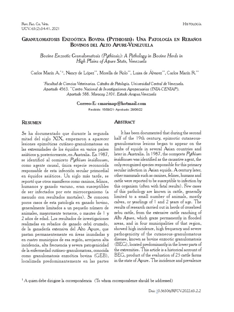 Granulomatosis Enzoótica Bovina en Apure | PDF | Inflamación | Biopsia