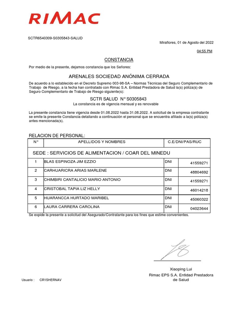 SCTR Agosto 2022 | PDF | Seguro | Póliza de seguros