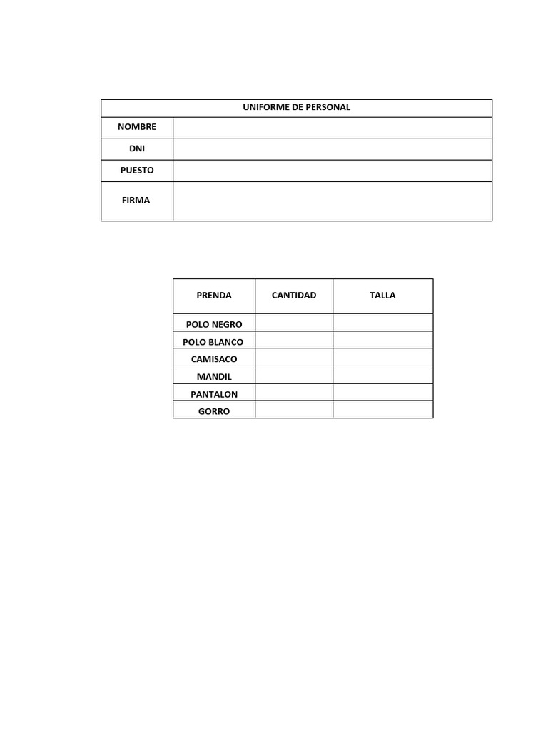 Recepcion de Uniformes | PDF