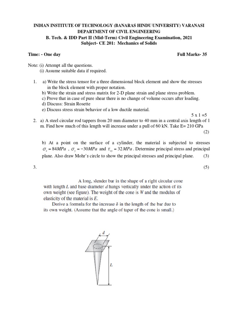 Mid Term 2021 - Solid Mechanics | PDF