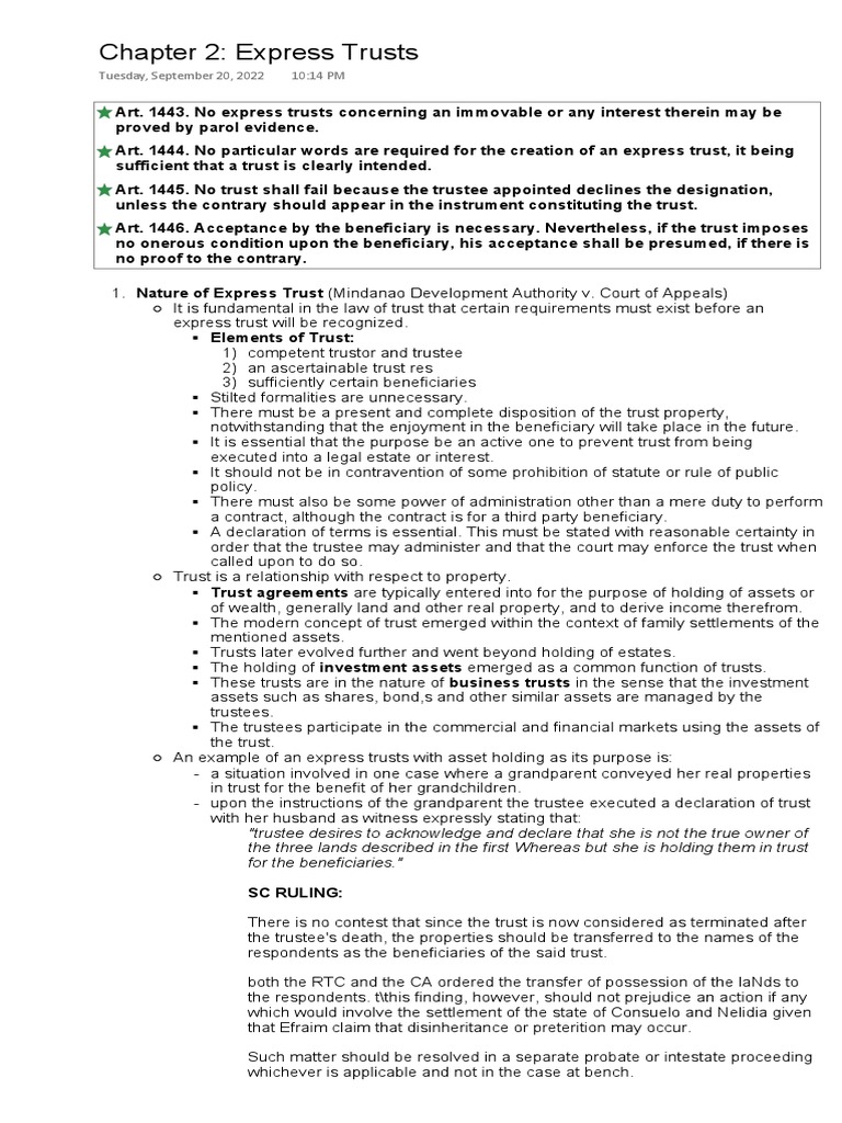 Chapter 2 Express Trusts | PDF | Trust Law | Trustee