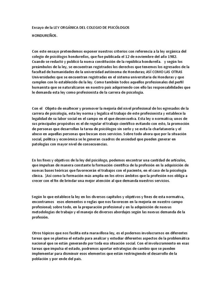 Ley del Colegio de Psicólogos Hondureños | PDF | Psicólogo | Sicología