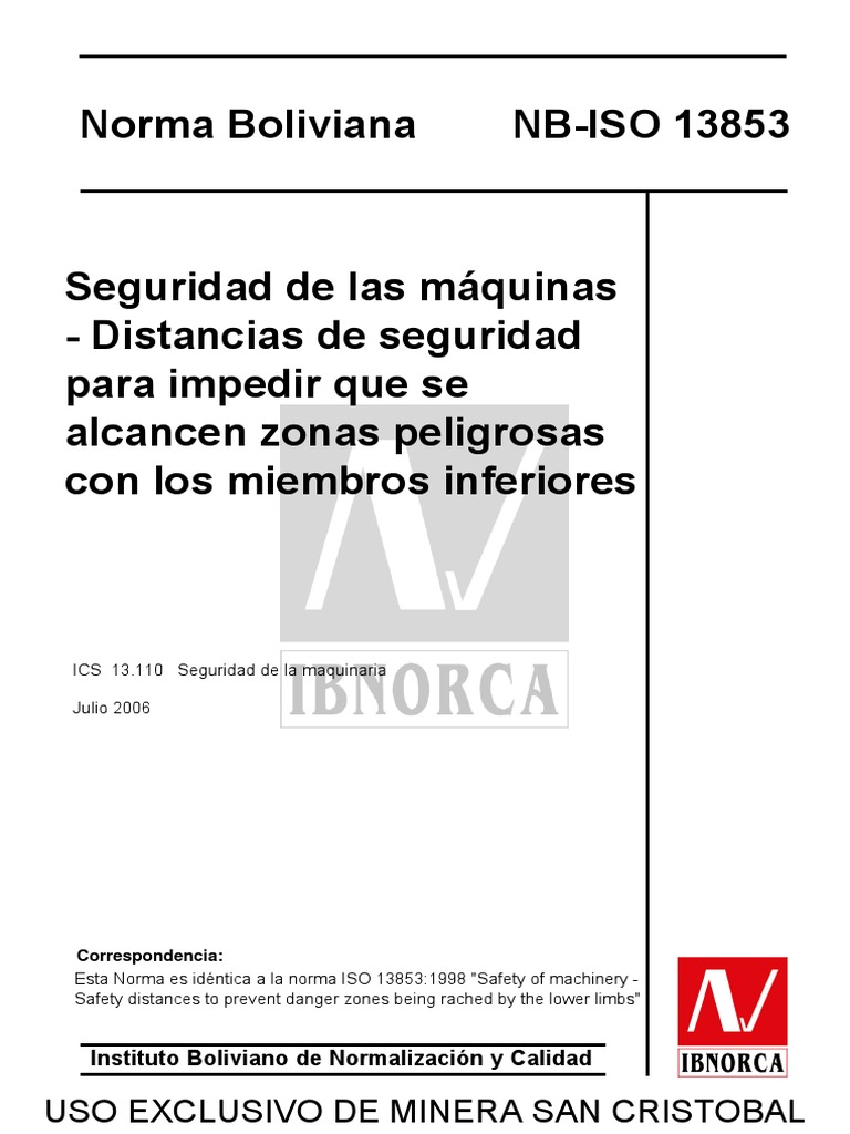 Nb-Iso 13853 - 2006 - MSC | PDF | Organización internacional para la estandarización | Bolivia