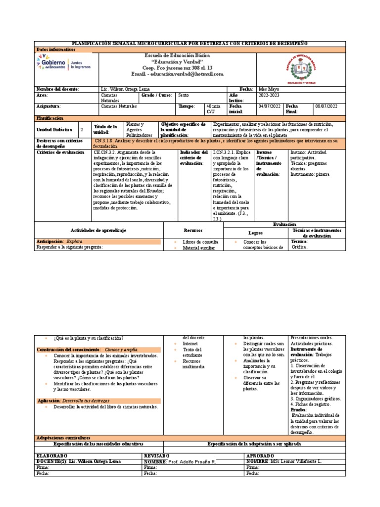 PLANIFICACION SEMANAL Ciencias Naturales. (9) 04 Hasta El 08 de Julio ...