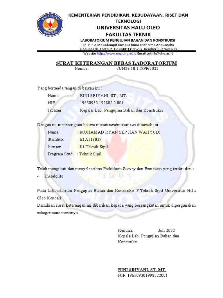 Surat Bebas Lab | PDF | Teknologi & Rekayasa