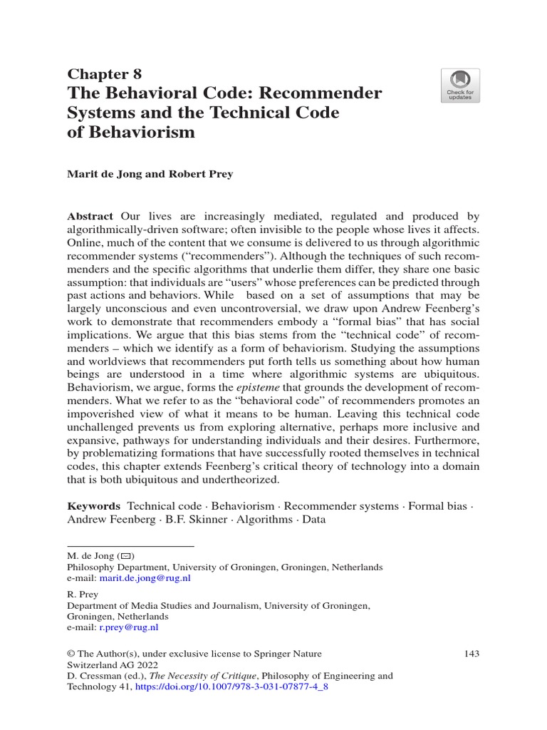 The Behavioral Code Recommender Systems | PDF | Behaviorism | Bias