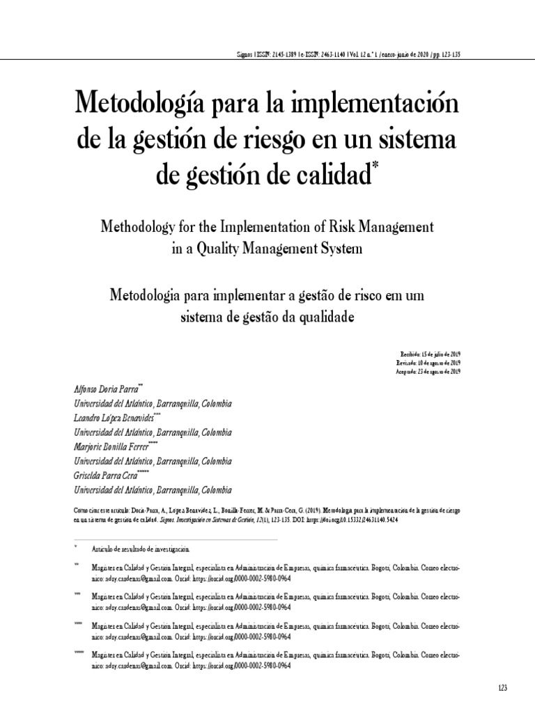 Metodologia para La Implementación de La Gestión de Riesgo en Un SGC | PDF | Análisis FODA ...