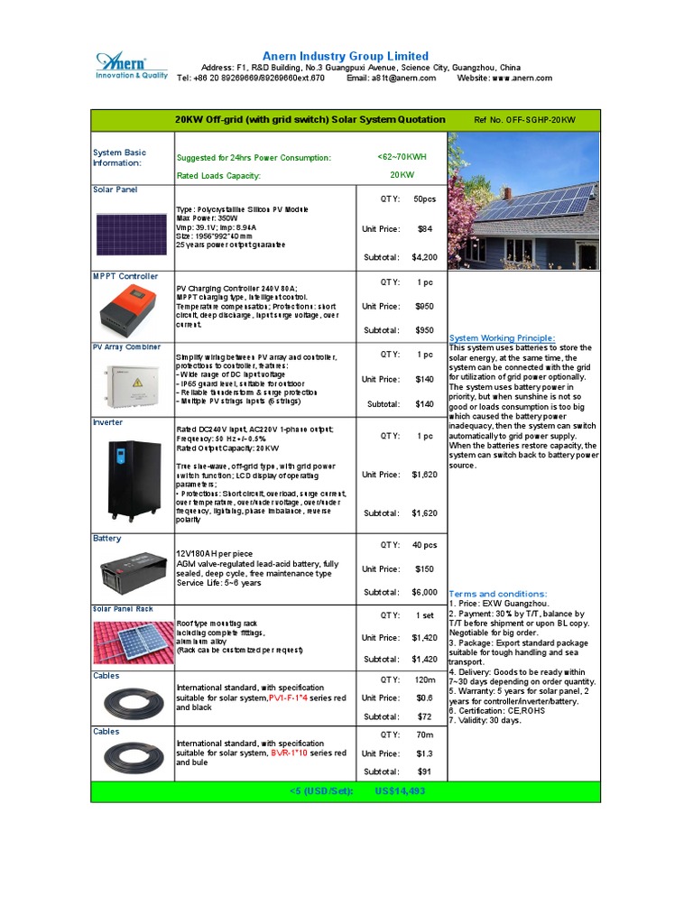 20KW Off-Grid Solar System Quotation | PDF | Photovoltaics | Solar Panel