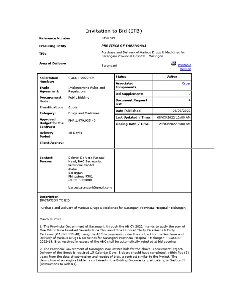 Invitation To Bid | PDF | Clinical Medicine | Drugs