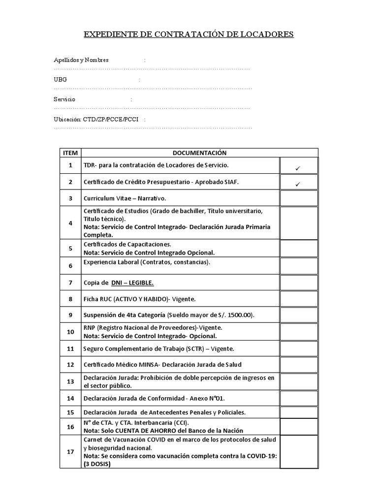 Solicitud de contratación de locadores de servicios para el Ministerio ...