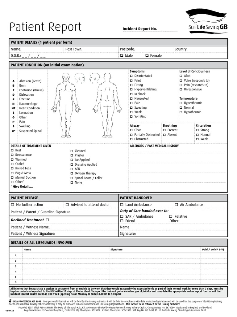 Generic Patient Report Form | PDF | Clinical Medicine | Human Diseases ...