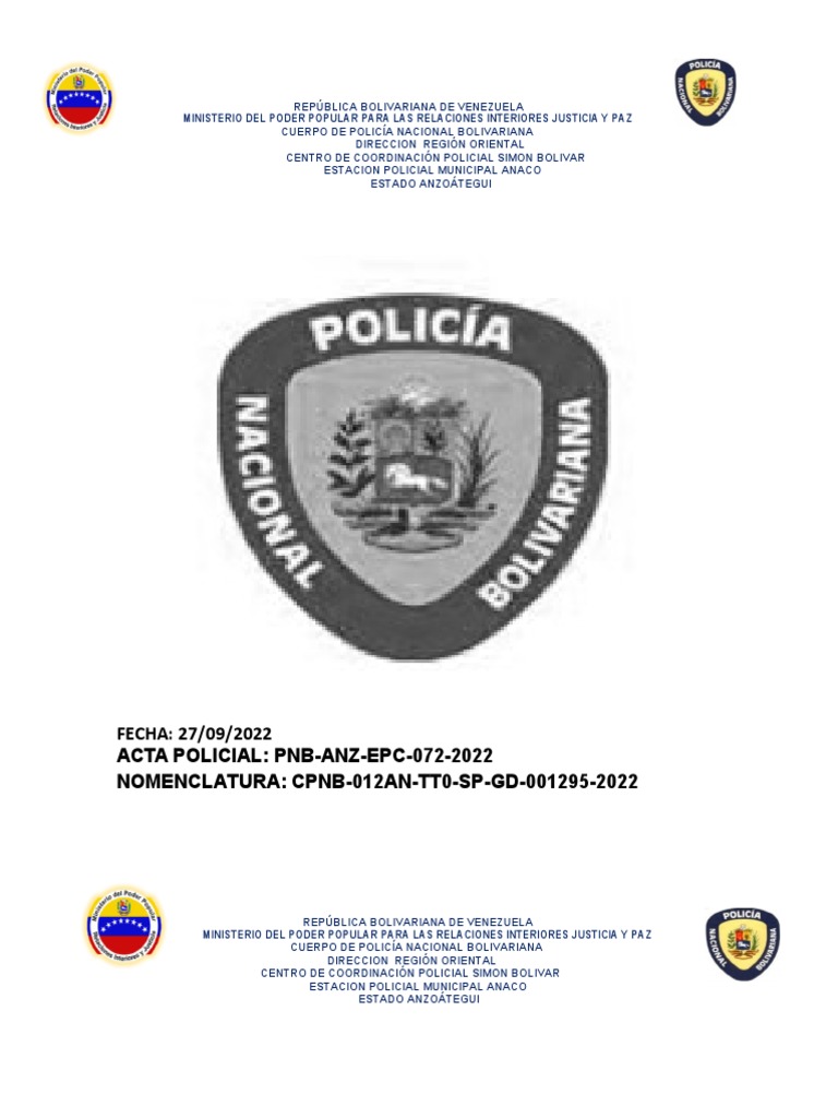 Acta Policial Solicitado | PDF | Policía | Venezuela Acta Policial Solicitado | PDF | Policía | Venezuela