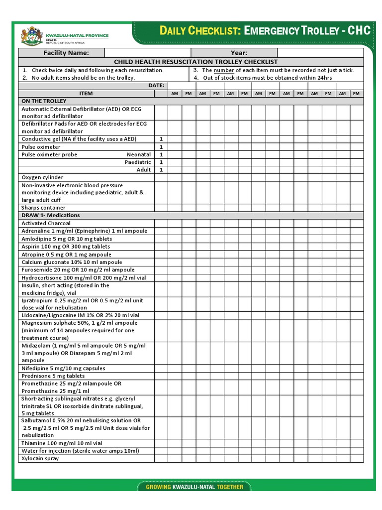 10.4 EmergencyTrolley Checklist CHC | PDF | Clinical Medicine | Medical Specialties