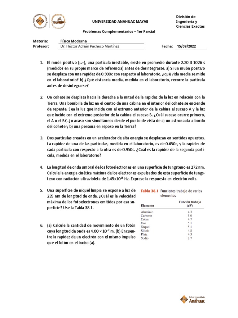 Ejercicios Complementarios Parcial I | PDF