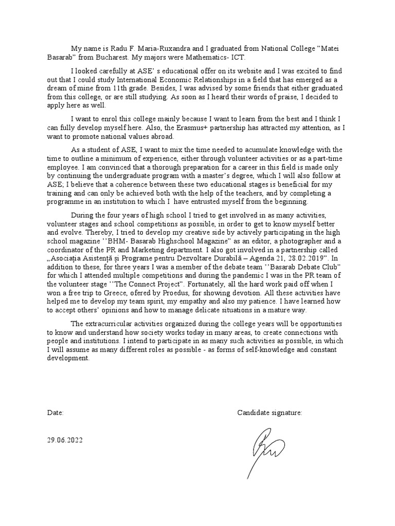 Eseu Motivational Ase Rei | PDF | Behavior Modification | Learning