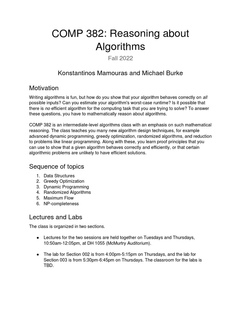 382 Syllabus | PDF | Algorithms | Mathematical Optimization 382 Syllabus | PDF | Algorithms | Mathematical Optimization
