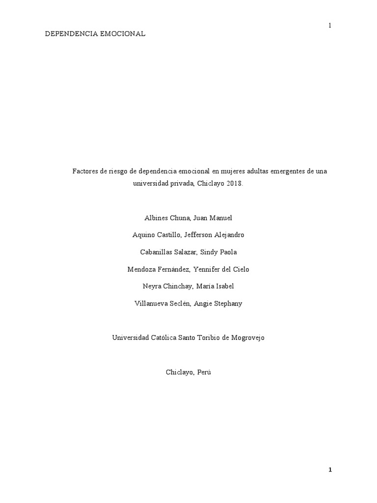 Dependencia Emocional - Avance 2 | PDF | La dependencia de sustancias | Las emociones
