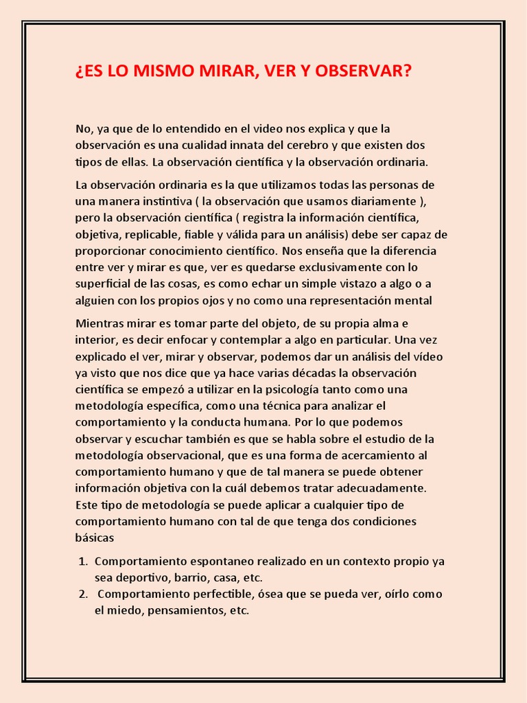 ¿Es Lo Mismo Mirar, Ver Y Observar? | PDF | Comportamiento | Sicología