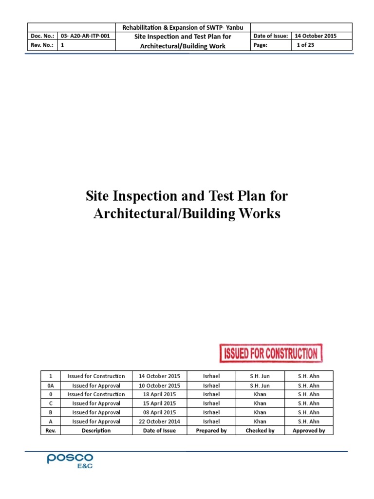 Site Inspection and Test Plan For Architectural Work Rev-1 | PDF ...