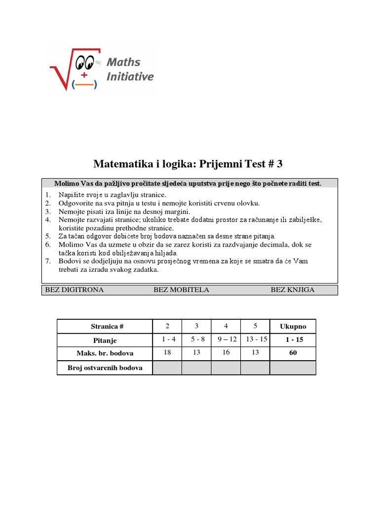 Matematicko Logicki Test Primjer 3 - 1496395379 | PDF