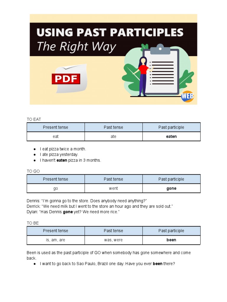 Past Participle List PDF | Download Free PDF | Grammatical Tense | Verb