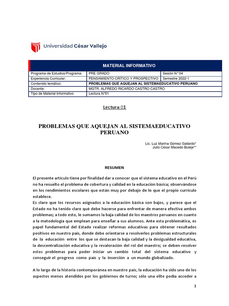 Lectura Complementaria 1 | PDF | Método de enseñanza | Plan de estudios