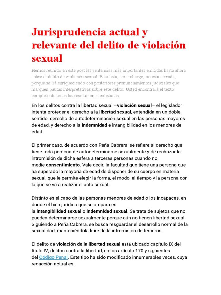 Jurisprudencia Actual y Relevante Del Delito de Violación Sexual | PDF | Violación | Derecho penal
