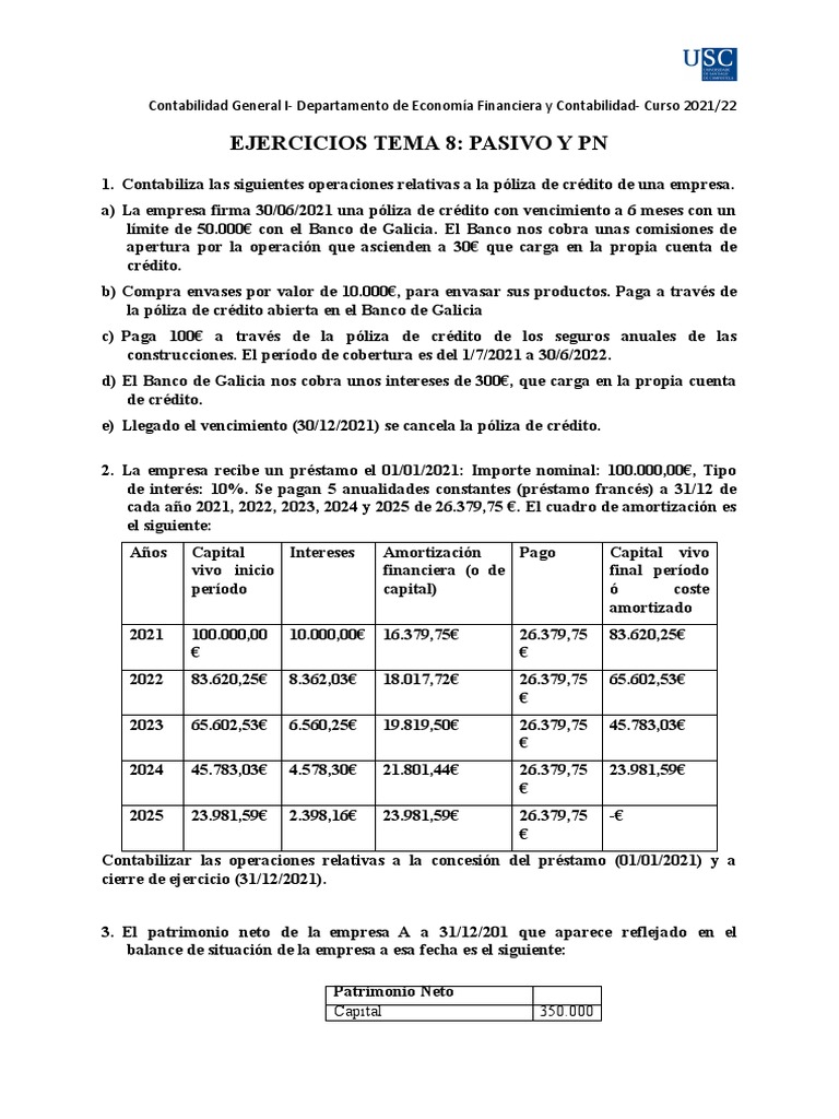 Ejercicios Tema 8 Alumnos | PDF | Contabilidad | Valor neto