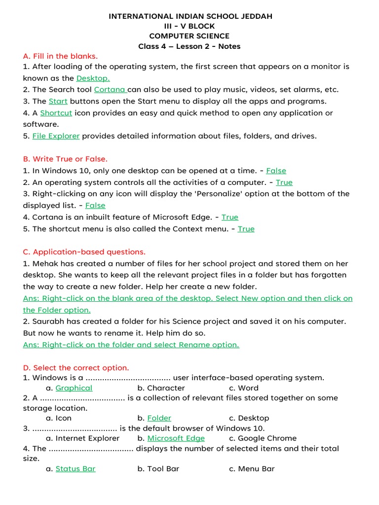Class 4 Computer Lesson 2 Notes Pdf Icon Computing Computer File