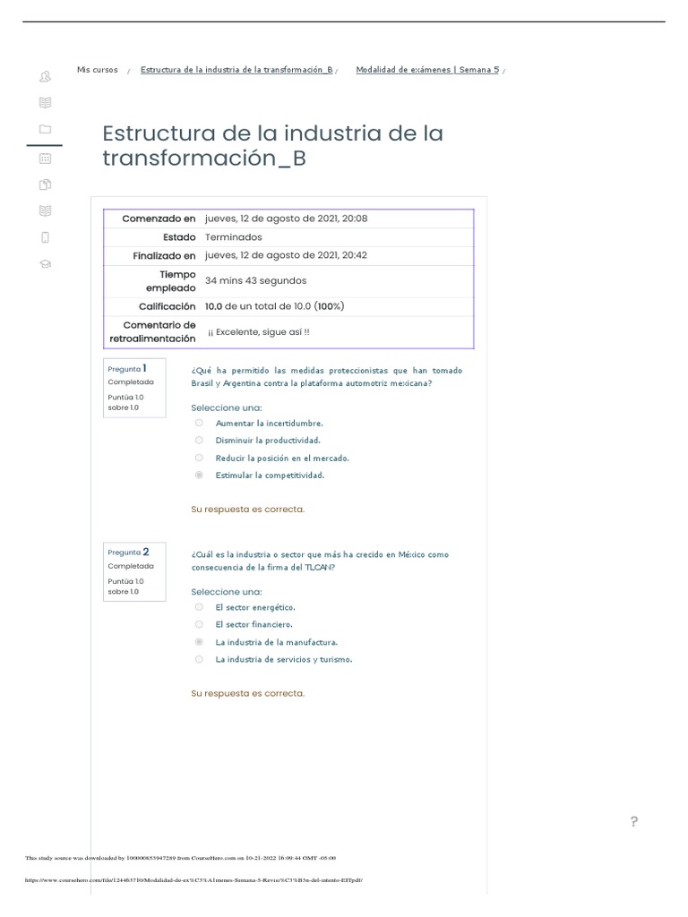 Modalidad de Ex Menes Semana 5 Revisi N Del Intento EIT PDF | PDF | Tratado de Libre Comercio ...