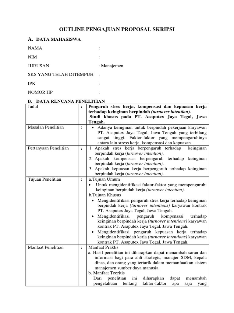 CONTOH OUTLINE PENGAJUAN PROPOSAL SKRIPSI (Fenomena Gap) | PDF