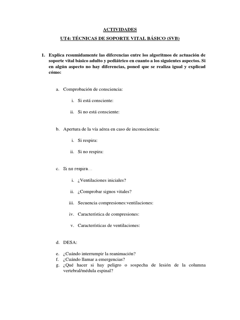 UT4 - Actividades PRIMEROS AUXILIOS | PDF