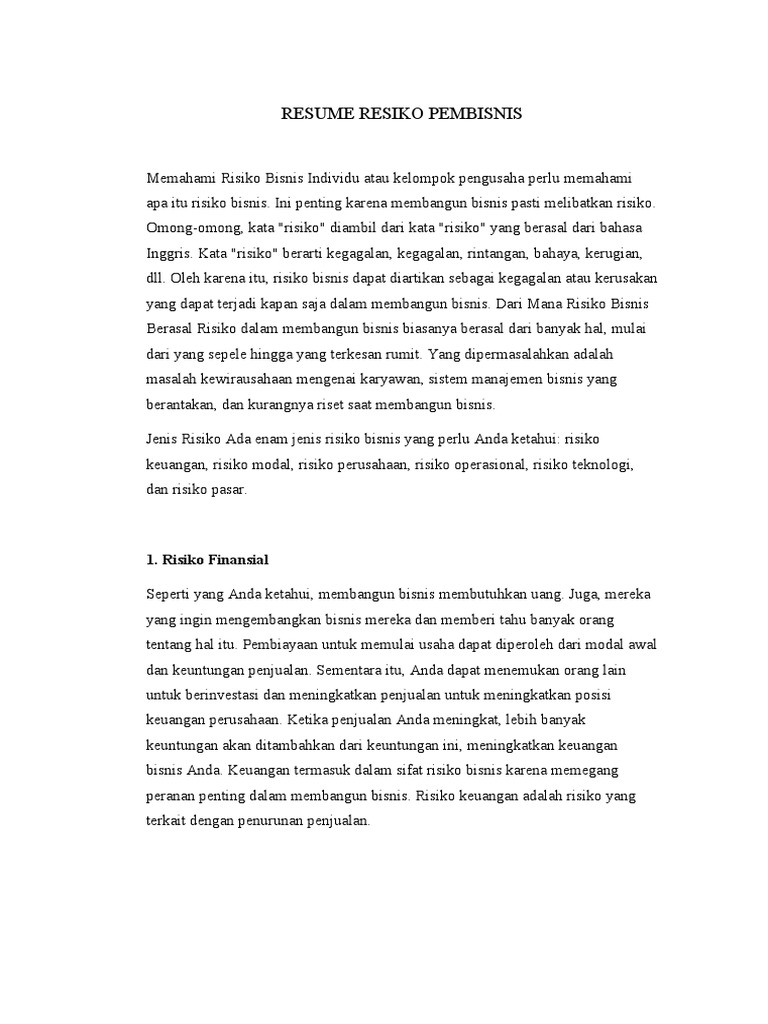 Resume Resiko Pembisnis | PDF