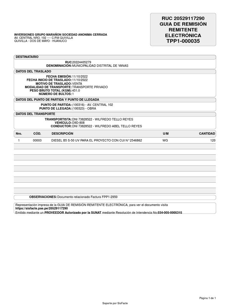 Guia de Remisión | PDF