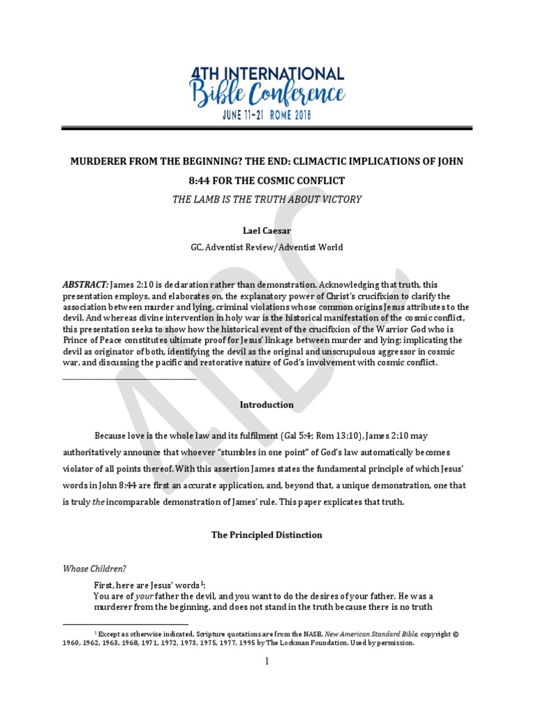 Lael O. Caesar - Murderer From The Beginning - The End. Climactic Implications of John 8.44 For ...