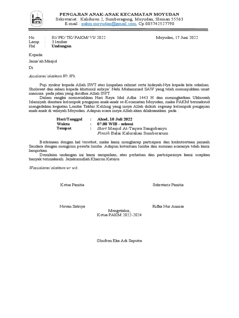 2022 - Undangan Jamaah Takbir Keliling 1443 H-1 | PDF | Kesehatan Holistik