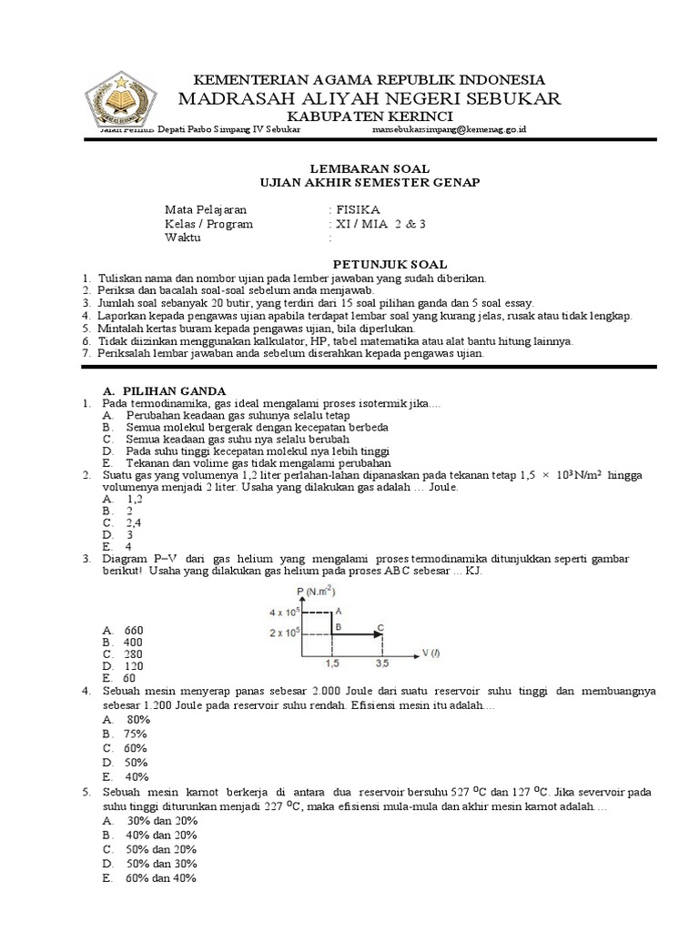 Soal Fisika Pat Kelas Xi | PDF | Sains & Matematika