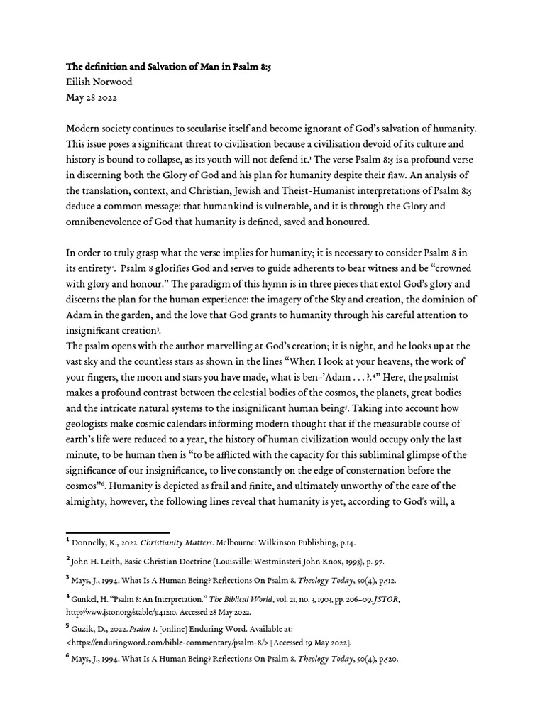 God's Salvation and Definition of Man in Psalm 8:5 | PDF | Genesis ...