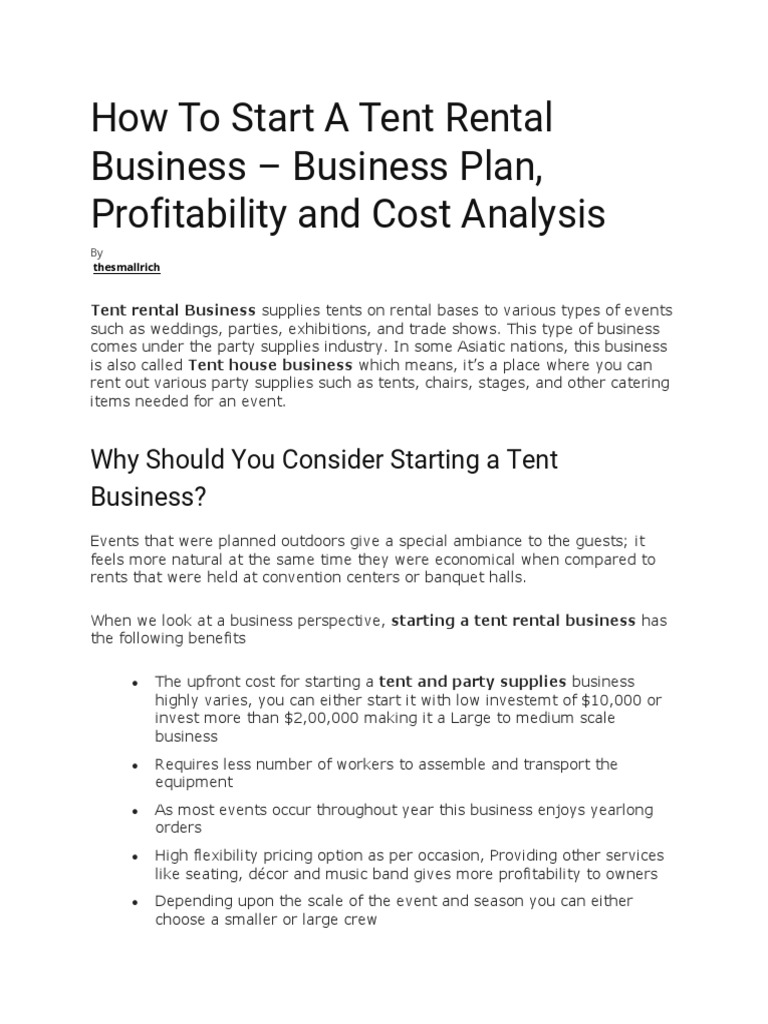 Tent Rental Business Startup Guide | PDF | Tent | Insurance