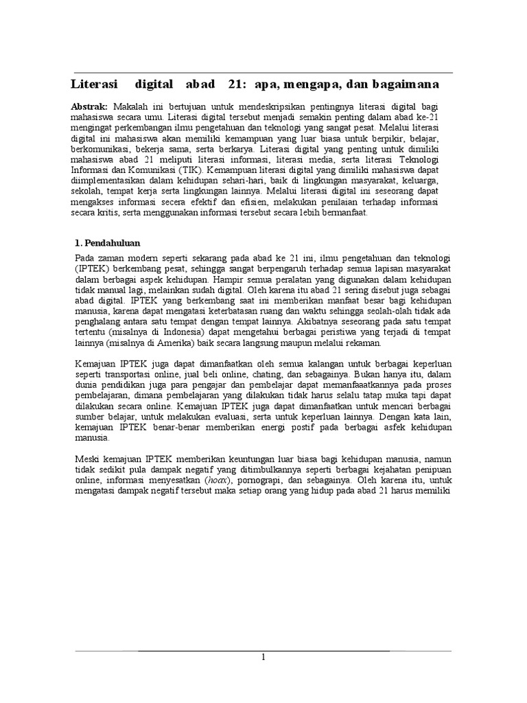 Literasi Abad 21 Dan Pentingnya Literasi | PDF